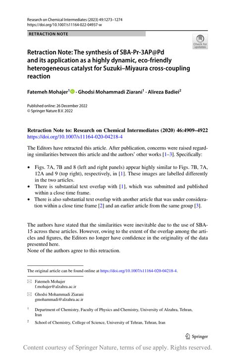Retraction Note The Synthesis Of Sba Pr 3appd And Its Application As A Highly Dynamic Eco