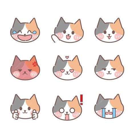 Conjunto De Expresión De Emoticono De Gato Pegatinas Lindas Vector