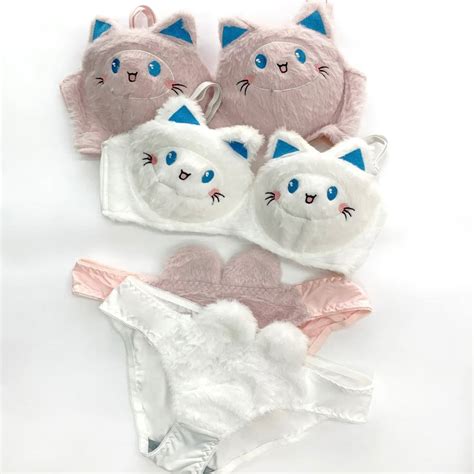 New High Quality Sexy Cute Kitty Anime Soft Plush Design Bra And Panty S