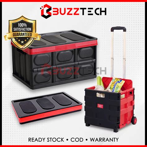 Buzztech Foldable Storage Box Trolley Box Collapsible Bin Container Box Stackable Indoor Kereta