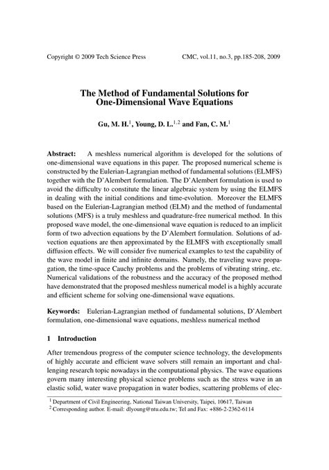 Pdf The Method Of Fundamental Solutions For One Dimensional Wave Equations