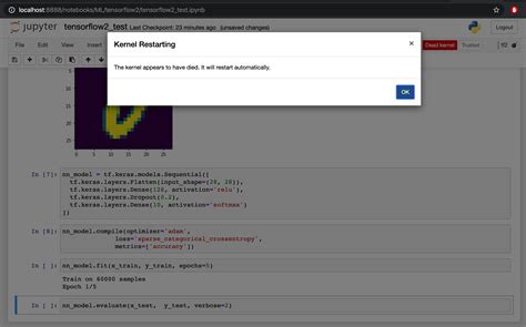 Python kernel dies on Jupyter Notebook with tensorflow 2 - Stack Overflow
