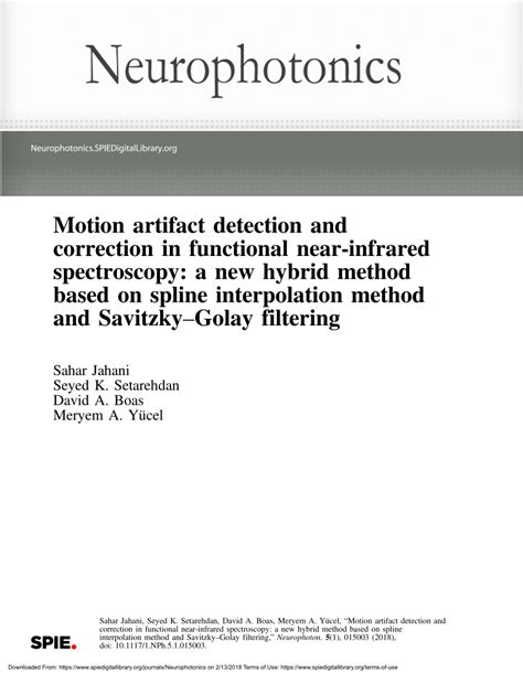 Pdf Motion Artifact Detection And Correction In Functional Near Infrared Spectroscopy A New