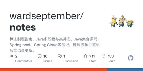 Github Wardseptembernotes 算法刷题指南、java多线程与高并发、java集合源码、spring Boot、spring Cloud等笔记，源码级学习笔记后续也会更新。