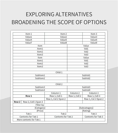 Exploring Alternatives Broadening The Scope Of Options Excel Template