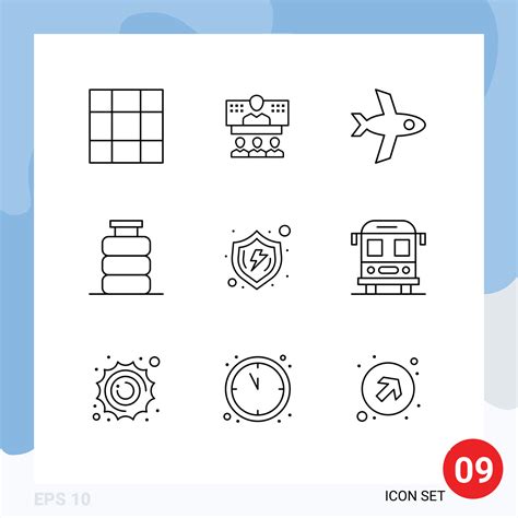9 User Interface Outline Pack Of Modern Signs And Symbols Of Secure Protect Flight Food Dinner