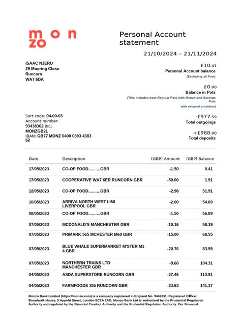 Monzo Bank Statemenr 2023 03 21 2023 12 06 7254 1 1 Pdf
