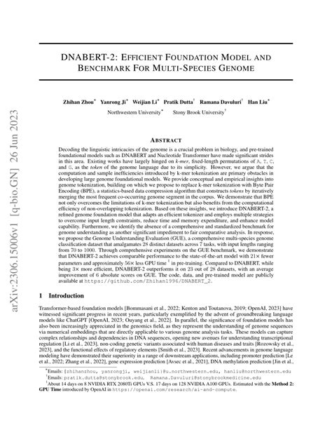 pdf dnabert 2 efficient foundation model and benchmark for multi