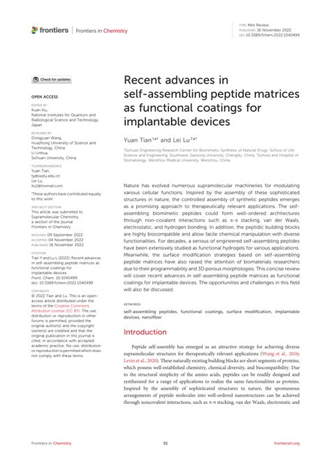 Pdf Recent Advances In Self Assembling Peptide Matrices As Functional