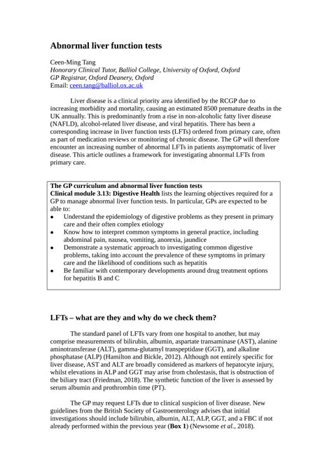 Pdf Abnormal Liver Function Tests