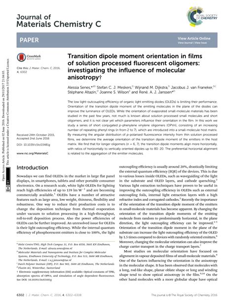 Pdf Transition Dipole Moment Orientation In Films Of Solution