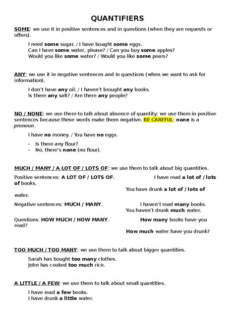 Quantifiers Quantifiers Some We Use It In Positive Sentences And In Questions When They Are