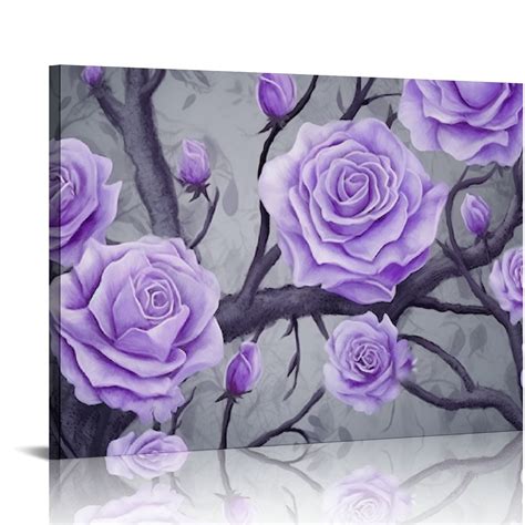 Comio Purple Flower Wall Art Large Rose Canvas Painting Pictures