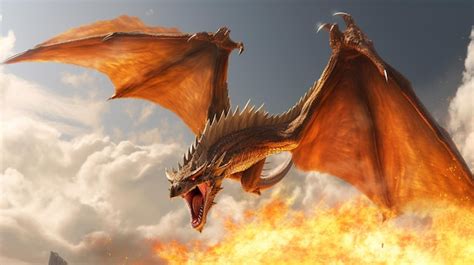 Premium Photo 3d Flying Dragon Breathing Fire From The Sky Top View Generative Ai
