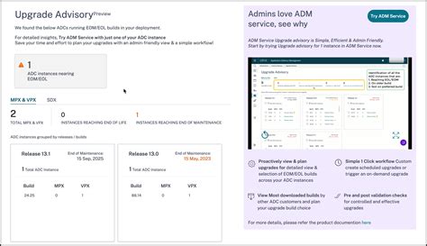 Upgrade Advisory Preview Netscaler Application Delivery Management 141