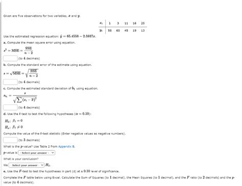 Solved Given Are Five Observations For Two Variables Cand