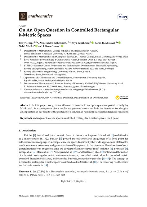 Pdf On An Open Question In Controlled Rectangular B Metric Spaces