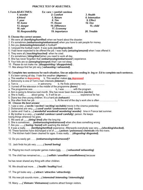 Practice Test Of Adjectives Pdf