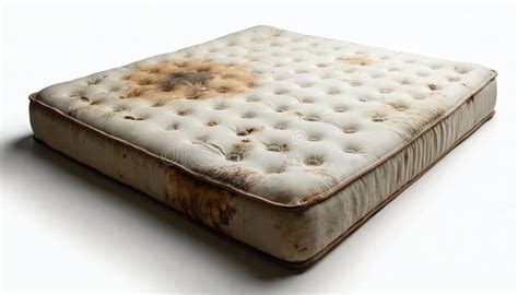 Old Stained Mattress Isolated On White Background Dirty Mattress With