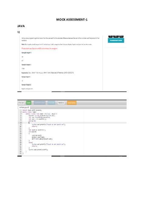 Mock Java Assessment 1 Hands On Programming Tasks Studocu