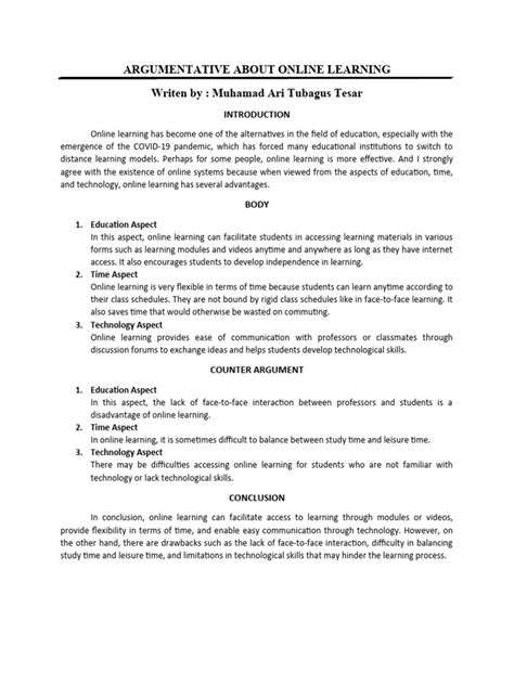 Argumentative About Online Learning Pdf