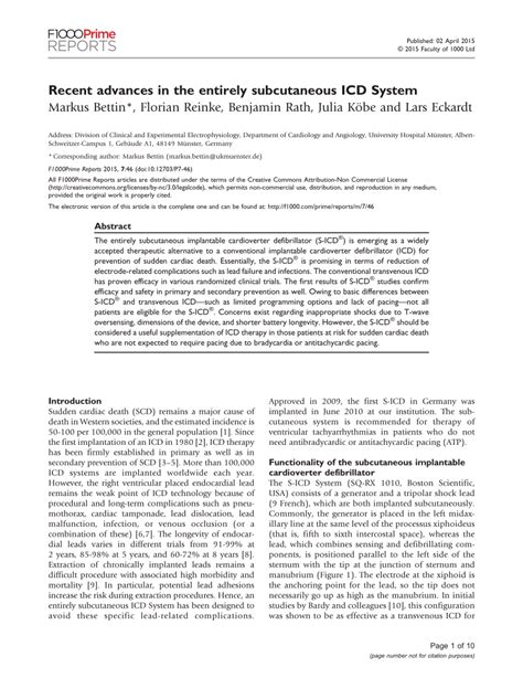 Pdf Recent Advances In The Entirely Subcutaneous Icd System