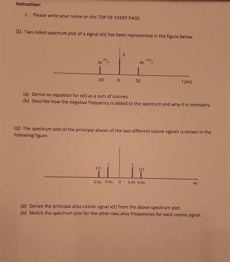 solved q1 two sided spectrum plot of a signal x t has been
