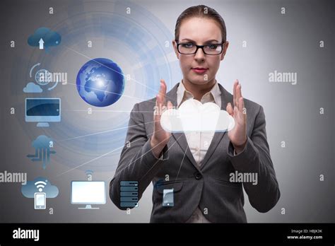Woman In Cloud Computing Concept Stock Photo Alamy