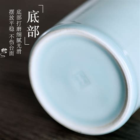 梅林笔庄陶瓷笔筒复古中国风多功能毛笔笔筒龙泉青瓷文房四宝摆件简约大容量圆形笔桶书法用品桌面收纳 虎窝淘