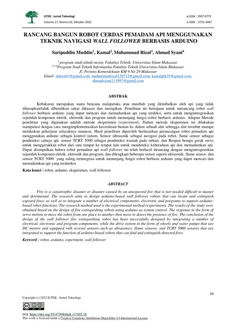 Pdf Rancang Bangun Robot Cerdas Pemadam Api Menggunakan Teknik Navigasi Wall Follower Berbasis