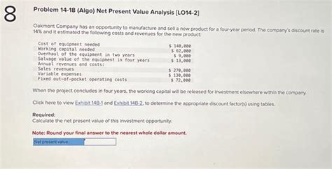 solved problem 14 18 algo net present value analysis