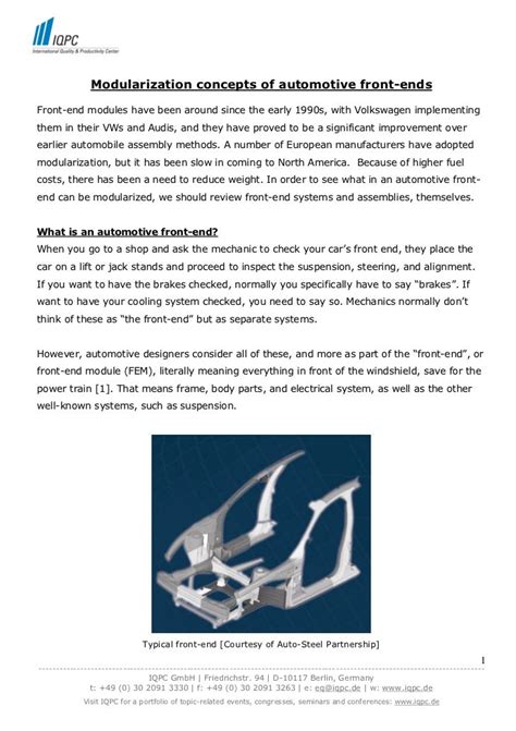 Modularization Concepts Of Automotive Front End
