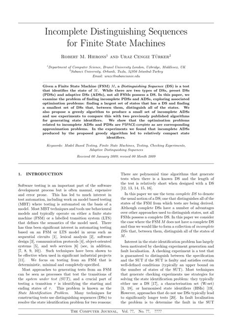 Pdf Incomplete Distinguishing Sequences For Finite State Machines