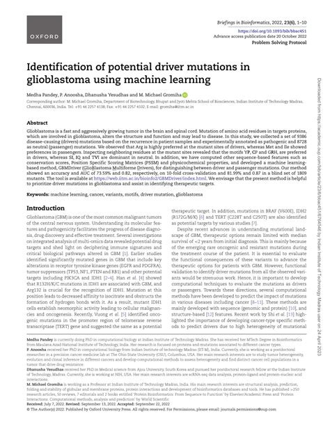 Pdf Identification Of Potential Driver Mutations In Glioblastoma
