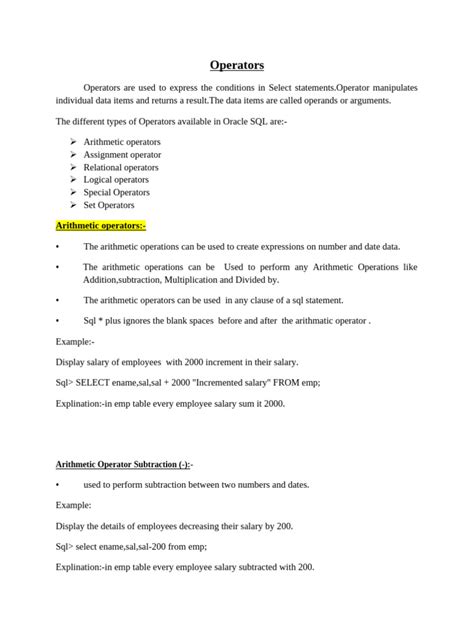 Operatorsoracle Pdf Table Database Sql