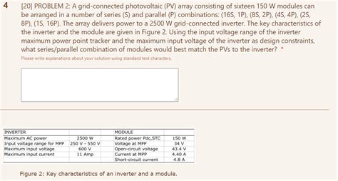 Solved 4 20 Problem 2 A Grid Connected Photovoltaic Pv