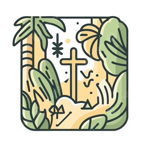 십자가가 있는 식물이 있는 열대 풍경 벡터 흰색 바탕에 정글 테마를 묘사한 직계 아이콘 플랫 아이콘 및 드리블에 의한 벡터 일러스트 비핸스 Hd Png 일러스트 및