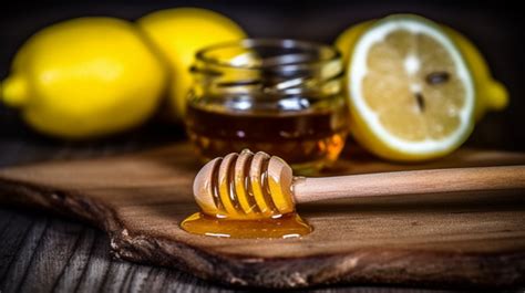 A Spoonful Of Lemon And Honey Resting On A Textured Wooden Background
