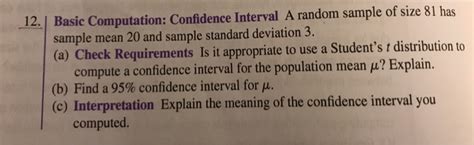 solved 12 basic computation confidence interval a random