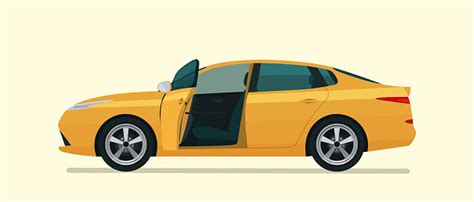 열린 문이있는 세단 자동차 벡터 플랫 스타일 그림입니다 교통수단에 대한 스톡 벡터 아트 및 기타 이미지 교통수단 대기 디자인 Istock