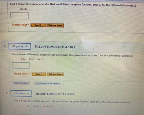 solved find a linear differential operator that annihilates