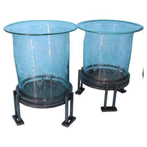 Large Pair Of Glass And Brass Hurricane Candle Holders For Sale At 1stdibs