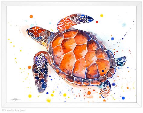 Морска костенурка акварелна картина художник Славейка Аладжова
