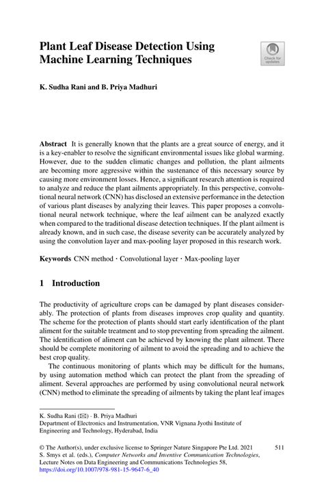 PDF Plant Leaf Disease Detection Using Machine Learning Techniques