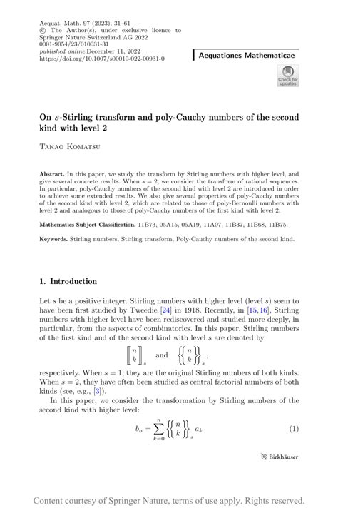 On S Stirling Transform And Poly Cauchy Numbers Of The Second Kind With Level 2 Request Pdf