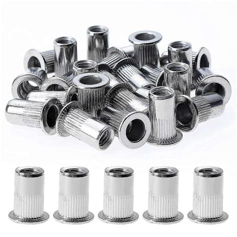 150 Pcs Flat Head Threaded Rivets Nut M5 Stainless Steel Insert Nuts