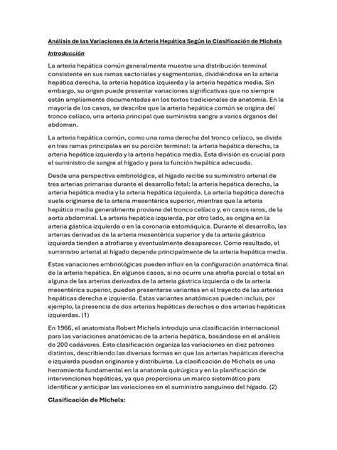 Análisis De Las Variaciones De La Arteria Hepática Según La Clasificación De Michels Pdf