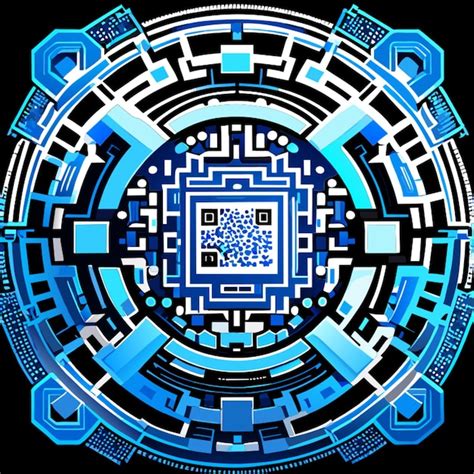 Qr 바코드 파란색 회로 보드 디지털 Qr 코드 벡터 일러스트 레이 션 프리미엄 벡터