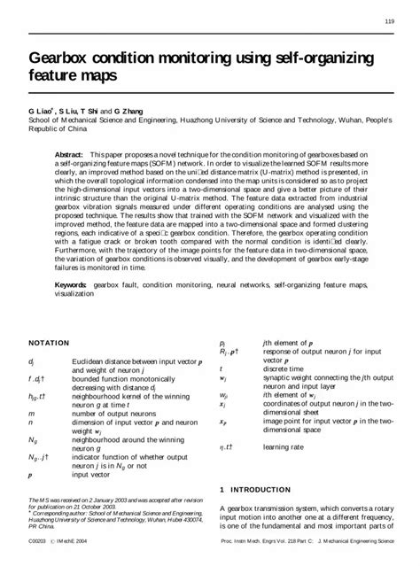 Pdf Gearbox Condition Monitoring Using Self Organizing Feature Maps