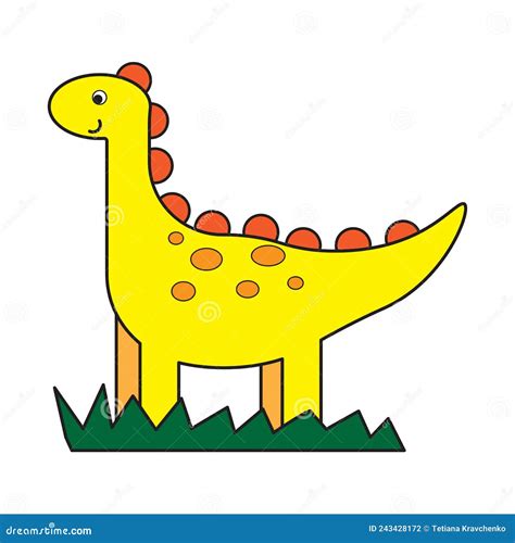 Flat Icon With Cartoon Yellow Dinosaur Funny Cartoon Character Vector